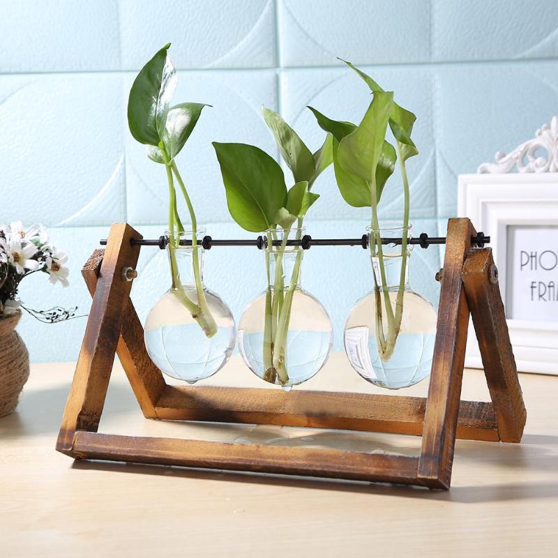 Glass and Wood Vase Planter Table Desktop – Sense Me
